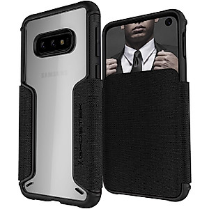 Ghostek Exec Flip Folio Wallet Galaxy S10e Case with Leather Credit Card Holder and Clear Back for Wireless Charging Compatibility Phone Cover for 2019 Galaxy S10e (5.8 Inch) (Black)