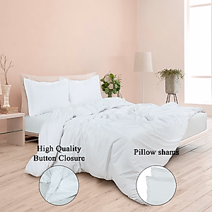 ROYALE White Duvet Cover Full Size - 3 Piece Bedding Comforter Covers - Button Closure - 1 Full Duvet Covers 80x90 inches and 2 Pillow Shams - No Comforter Included