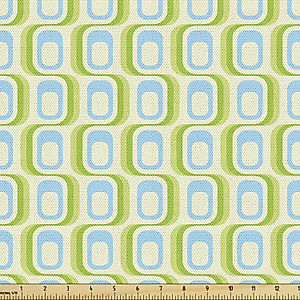 Ambesonne Vintage Fabric by The Yard, Classic Retro Geometry Inspired Abstract Motif, Decorative Fabric for Upholstery and Home Accents, 5 Yards, Apple Green Sky Blue