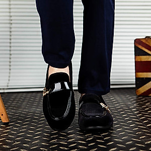 JITAI Men's Penny Loafers Moccasin Driving Shoes Slip On Flats Dress Shoes, Black/Button, 11 US