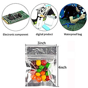 Luckycivia 200 PACK Resealable Clear Ziplock Smell Proof Pouch Aluminum Foil Zip Lock Bulk Food Storage Bag, Plastic Aluminum Material,3x4 inch