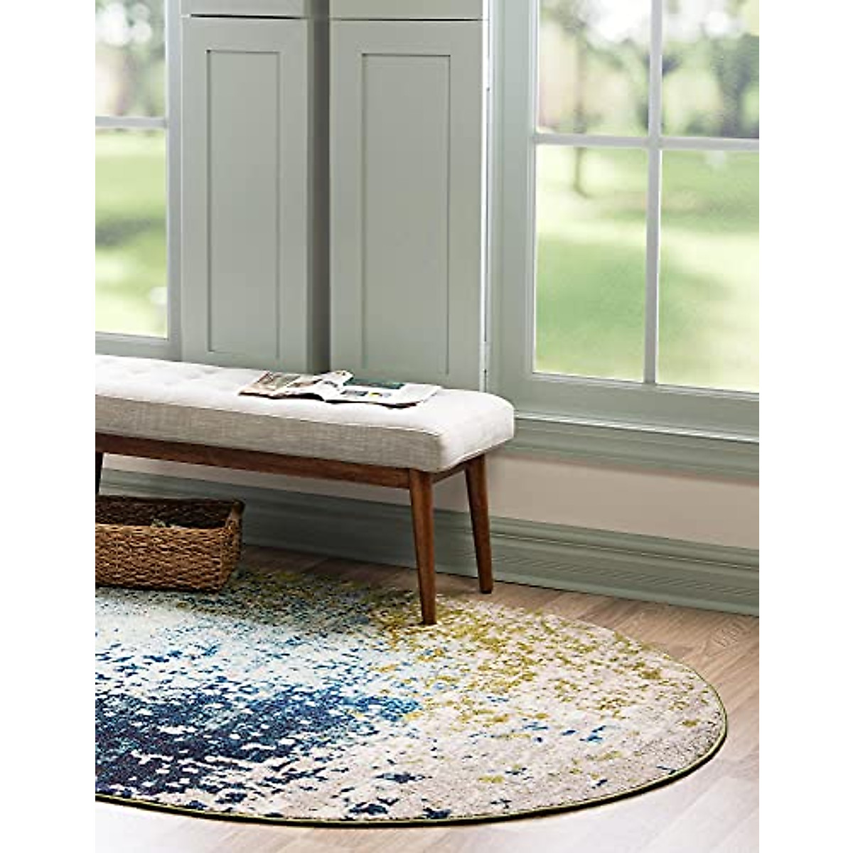 Rugs.com Hyacinth Collection Rug – 8' x 10' Oval Blue Medium Rug Perfect for Living Rooms, Large Dining Rooms, Open Floorplans