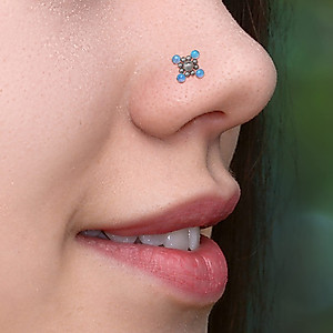 Titanium Nostril Ring Opal - Nose Stud Screw 20g - Nose Ring 18g - Nose Pin - Nose Bone Stud 22g - Nose Earring 16g (Gauge Size: 18g; Style: Left Screw)