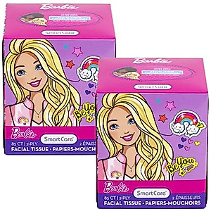 2 Pack Facial Tissue Barbie Be You 2-ply 74 Count Pink and Purple Boxes for Bathroom, Makup, Room, Back to School