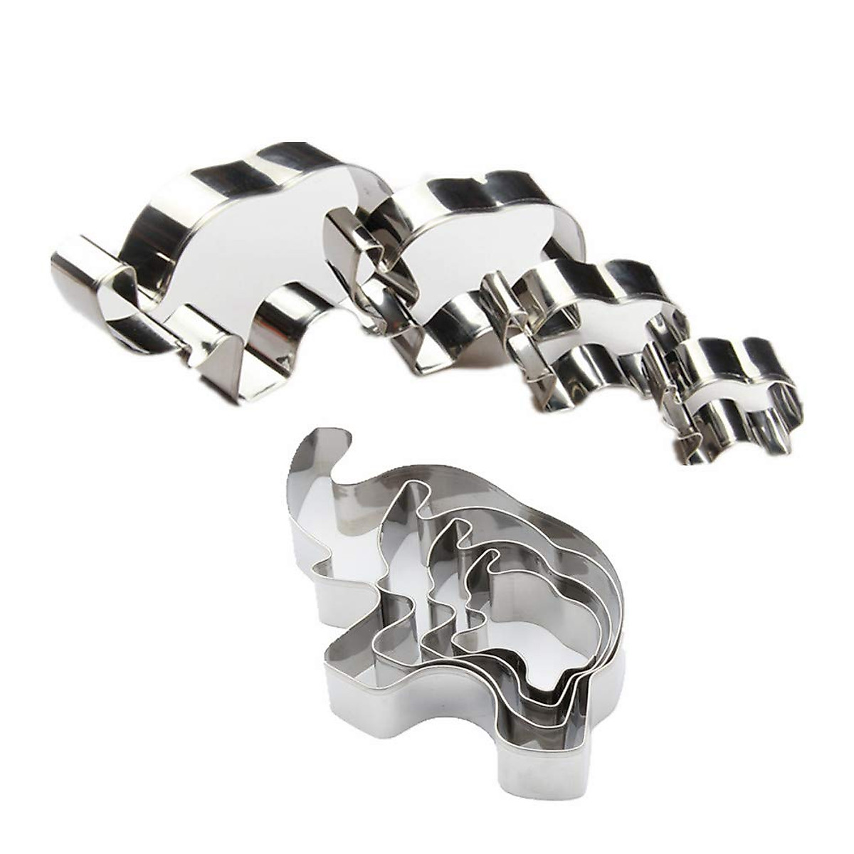 Elephant Cookie Cutter Set of 4 Counts Animal Biscuit Cutter Baby Shower Press Cookie Molds Stainless Steel Metal Fondant Cutter (Elephant Cookie Cutter)