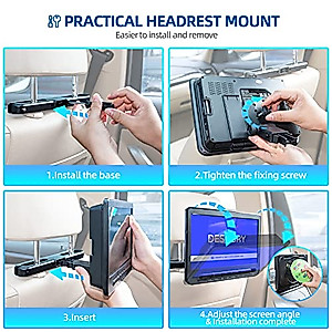 DESOBRY 10.5" Portable DVD Player for Car, Car DVD Player Dual Screen with HDMI Input, 5-Hour Rechargeable Battery, HD Transmission, Headrest DVD Player Supports USB, Last Memory (1 Player+1 Monitor)