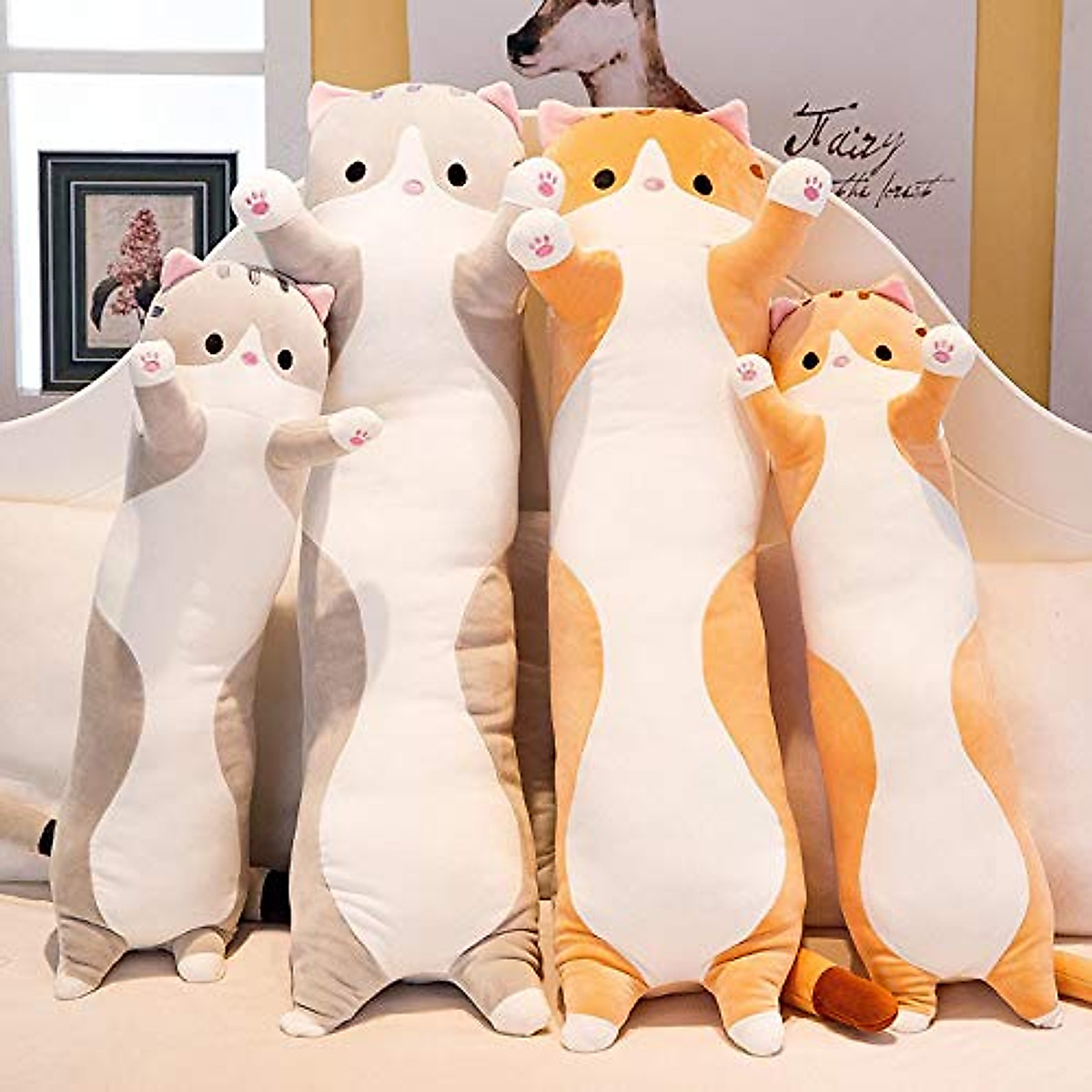 Irishom Plush Pillow, Cat Long Throw Sleeping Pillow Cute Cartoon Cat Shaped Plush Toy Sleeping Long Throw Pillow Home Office Study