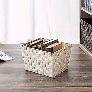 Home Basics PB49144 Non-Woven Strap Bin, Medium, Ivory