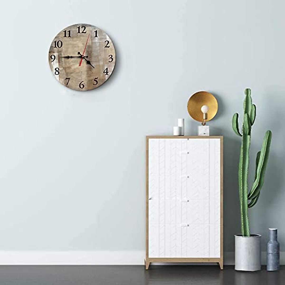 Round Wall Clock Silent Non-Ticking Clock 10 Inch, Contemporary Brown Beige Grey Home Decor for Living Room, Bathroom, Bedroom, Kitchen, Office and School