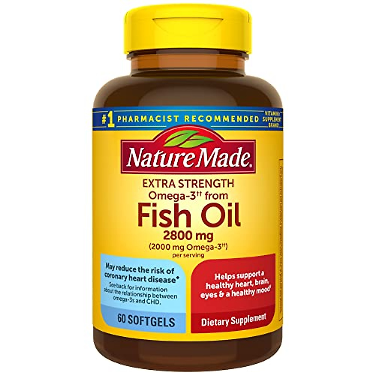 Nature Made Extra Strength Omega 3 Fish Oil 2800 mg per serving, as Ethyl Esters, Supplement for Healthy Heart, Brain, Eyes, and Mood Support, 60 Softgels, 30 Day Supply