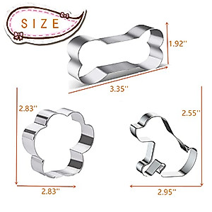3 Piece Dog Bone Cookie Cutters, Bone Shape Cookie Cutters set Stainless Steel Biscuit Mold for Dog Cat Homemade Treats