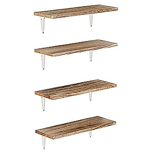 Wallniture Arras Floating Shelves for Wall Storage, 17"x6" Living Room Wall Decor, Bookshelf for Bedroom, Kitchen Organization and Storage Shelves, Burnt Finish White Brackets Set of 4