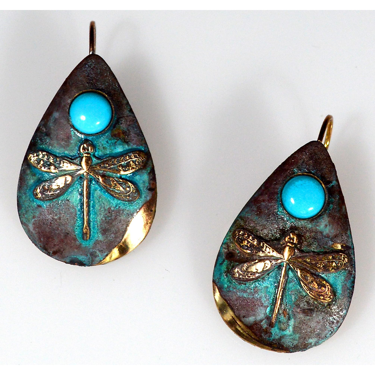 Dragonfly Teardrop Earring - Genuine Turquoise - USA Made