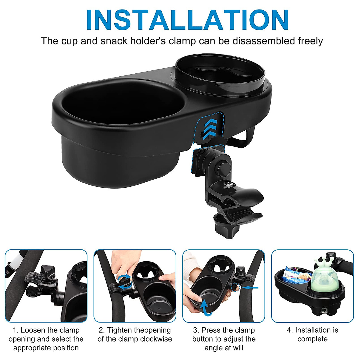 Accmor 2 in 1 Stroller Cup Holder with Snack Tray, Universal Stroller Tray Snack Catcher Drinks Holder, Stroller Snack Tray Ideal for Mom and Baby