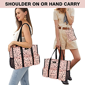 IBFUN Utility Tote Bag with 14 Exterior Interior Pockets Zip Top Teacher Tote Bag for Teacher/Work Women(Medium)