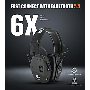 Hocazor Upgrade Bluetooth 5.4 Shooting Ear Protection with Sound Amplify Electronic Digital Safety Ear Muffs Slim Hearing Protector for Shooting Hunting Gun Range (Black)