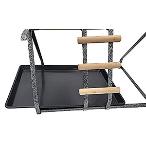 Parrot Bird Perch Table Top Stand Metal Wood 2 Steel Cups Play for Medium and Large Breeds 17.5" x 12.5" x 11"