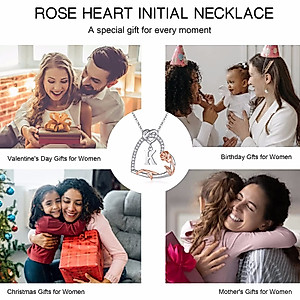Dainty Rose Heart Necklace Gifts for Women, Sterling Silver Initial A Letter Heart Pendant Necklace Jewelry Anniversary Valentines Day Gifts for Her Mothers Day Christmas Birthday Gifts for Women Her