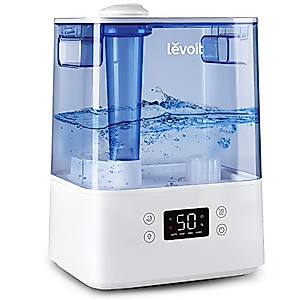 LEVOIT Humidifiers for Bedroom Large Room Home, Blue & Humidifiers for Bedroom Large Room Home, Smart Wifi Alexa Control, 6L Top Fill Warm and Cool Mist, White