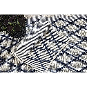 Home Talk Store Wool Area Rug | Handcrafted Traditional Rugs | Non-Skid Carpet | Modern Indoor Shag Rugs for Bedroom, Home Décor, Dining Room | Wool Mats | 4’x 6’ | White & Navy