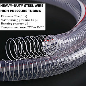 PEISONGFEI 1 1/2 inch ID x 1 3/4 inch OD Heavy-Duty Steel Wire Vacuum Suction Hose, PVC High Pressure UV Chemical Resistant Thick Flexible Vinyl Tubing, Bilge Pump Hose,10FT