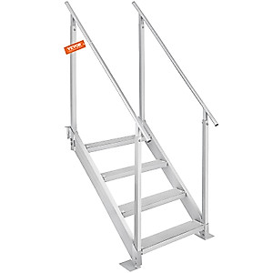 VEVOR Dock Ladder with Rubber Mat, Dock Steps 30"-39" Adjustable Height, Dock Stairs Aluminum 4 Step, Each Step 22" x 4", 500Lbs Load, for Lake, Marine Boarding, Pool