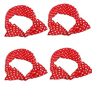 AHONEY 4 Pack Bandanas For Women, Wire Headband Retro Bowknot Polka Dot Wire Hair Holders Red Hairband, 4 Pieces