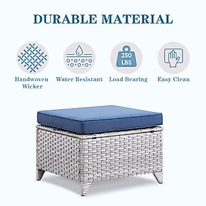 Artfurniz Wicker Patio Furniture Set: 6 Piece Outdoor Conversation Sets with Swivel Rocker Chairs, Patio Couch, Ottomans and Coffee Table for Porch Balcony Garden, Light Grey