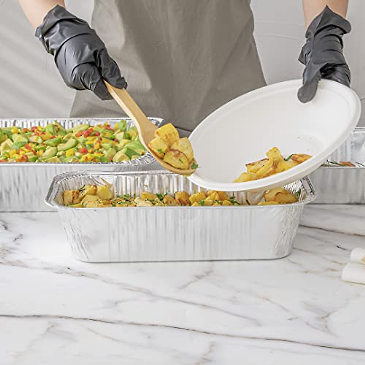 Restaurantware Foil Lux 12.5 x 6.5 Inch Loaf Foil Pans 25 Oven-Ready Foil Trays Lids Sold Separately 1/3 Third-Size 5 LB Silver Aluminum Disposable Baking Pans Freezable