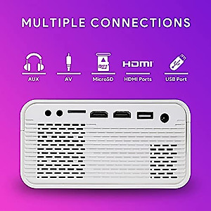 Ematic EPJ590WH Portable Projector 800 x 480 Native Resolution Support 1080p Video Source, Gaming Console, PC, Laptop, Streaming Devices and More