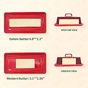 Gute Butter Dish with Lid for Countertop, Covered Ceramic Butter Dish, Butter Tray Storage for 1 Stick of Butter, Butter Keeper Container with Handle for Kitchen, Red