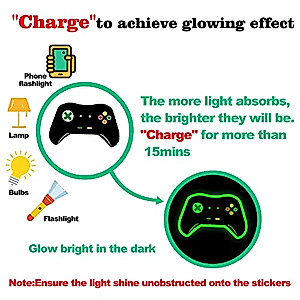 Gamer Wall Decals Stickers Glow in The Dark Wall Decals Game Wall Stickers Gaming Controller Wall Decals Game Room Decor Video Game Decal for Boys Kids Girls Bedoom Playroom Wall Decor… (Green)
