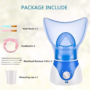 Face Steamer for Facial Deep Cleaning, Facial Steamer for Women, 2 Modes Nano Ionic Facial Steamer for Unclogs Pores, Hydrating, Blue(Include Blackhead Remover Kit, Brush, Headband)