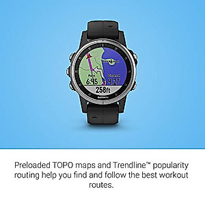 Garmin fēnix 5 Plus, Premium Multisport GPS Smartwatch, features Color Topo Maps, Heart Rate Monitoring, Music and Pay, Black/Silver (Renewed)