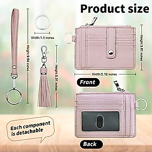 Araafur Leather Wristlet Keychain Set with Personal Alarm and Bottle Opener, Car Keychain Accessories for Women (Pink Keychain Wallet set)