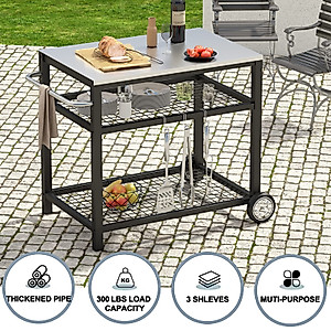 Movable Food Prep and Work Cart Table Stainless Steel Grill Cart Modular Table with Wheels and Handle Double-Shelf Commercial Kitchen Table Heavy Duty Grill Cart Outdoor Cart