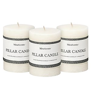3x4 Inch White Pillar Candles Set of 3 - Hand-Poured Unscented Candles, Long Clean Burning, Large Big Candles, Smokeless Dripless Candles for Dinner Table, Wedding, Home, Bathroom, Rustic Decor