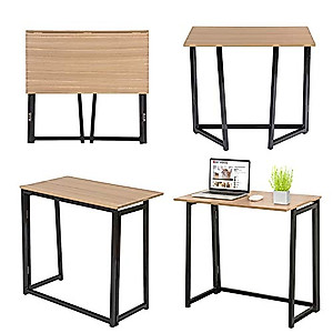 Toolsempire Home Office Folding Desk, 31.5” Foldable Computer Desks for Small Places, Compact Writing Study Tables for Home Office,No Assembly Required (Natural)