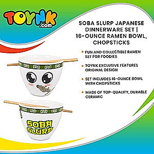 Bowl Bop Soba Slurp Japanese Dinnerware Set | 16-Ounce Ramen Bowl, Chopsticks