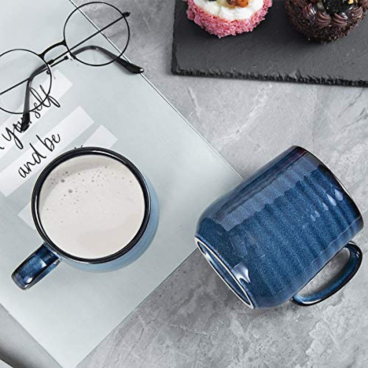 Hasense Coffee Mugs Set of 4, 15 Ounce Porcelain Mug Set with Handle for Morning Coffee Tea and Cocoa, Ceramic Coffee Cups with Beautiful Glaze for Men, Women, Navy