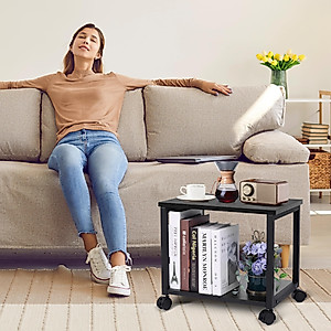 Cakokow Under Desk Printer Stand - 2-Tier Industrial Mobile Printer Table with Storage Shelf, Heavy Duty Wood Rolling Printer Cart with Wheels for Home and Office,Classic Black