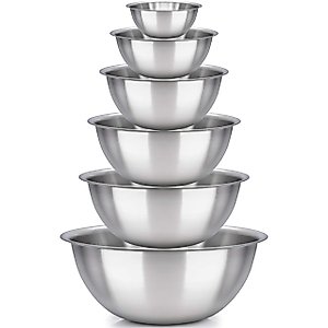mixing bowl Set of 6 - stainless steel - Polished Mirror kitchen bowls - Set Includes ¾, 2, 3.5, 5, 6, 8 Quart - Ideal For Cooking & Serving - Easy to clean - Great gift