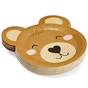 Sparkle and Bash 48-Pack Teddy Bear Paper Plates for Baby Shower Decorations (11x11 in) - Teddy Bear Party Favors - Teddy Bear Plates - Bear Shaped Paper Plates - Bear Birthday Decor