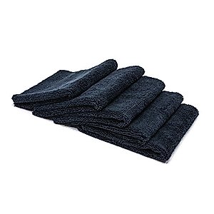 Autofiber Zeroedge Detailing Towel (Pack of 5) Edgeless Microfiber Polishing, Buffing, Window, Glass, Waterless, Rinseless, Car Wash Towels, 360 GSM (Black)