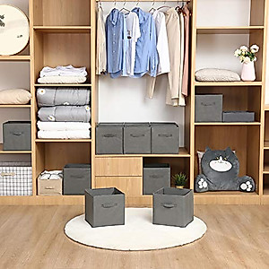 C&AHOME Cube Storage Bins 6-Pack Foldable Fabric Storage Cubes Baskets Containers Drawers with Dual Handles, Toys Closet Storage Box for Organizing Shelf, 10.5" L x 10.5" W x 11" H, Dark Grey