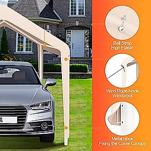 Carport Canopy 10'x20' Heavy Duty Replacement Cover, Garage Shelter Cover 800D Oxford Waterproof & UV Protected Tarp with Ball Bungees, Not Include Frame, Beige