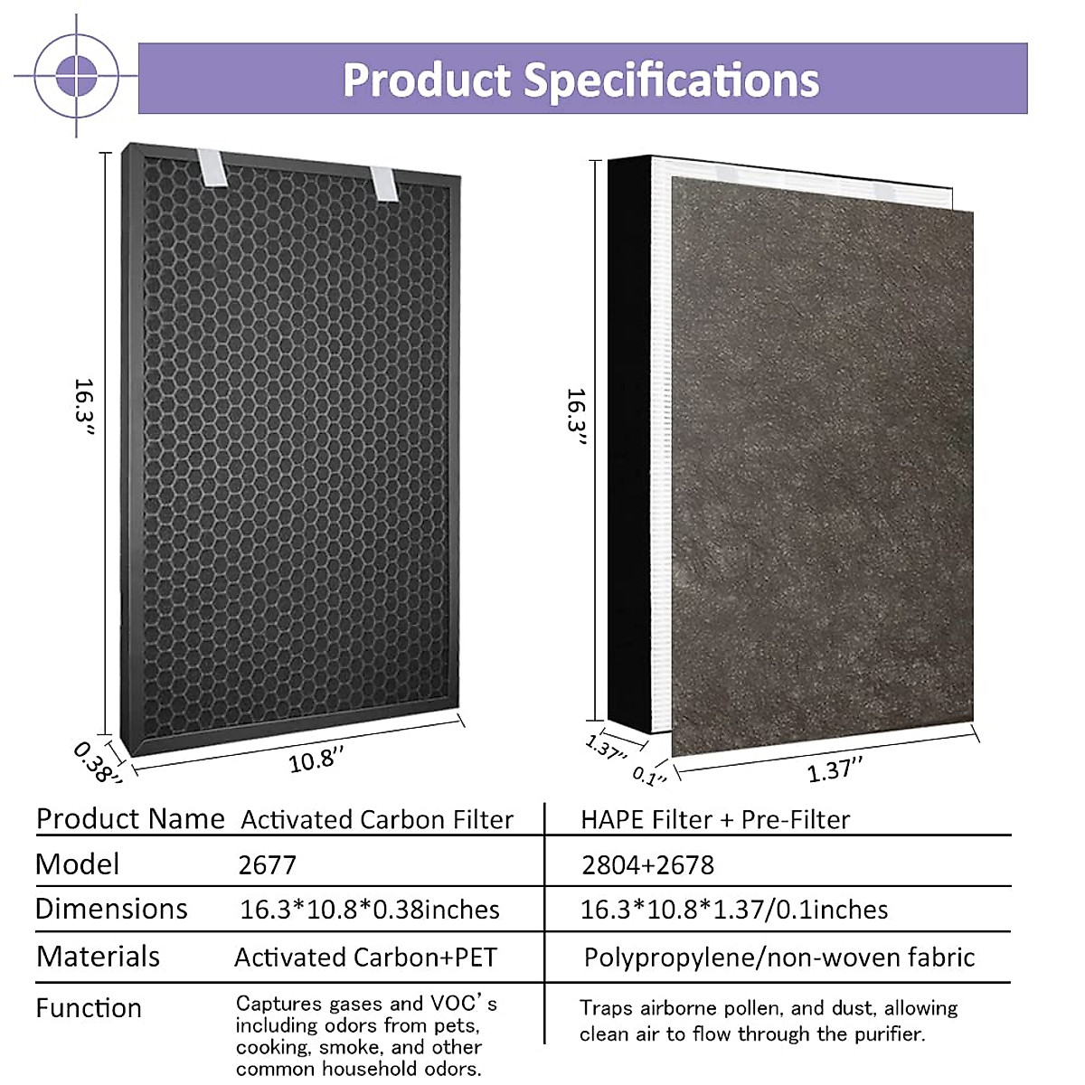 TIMISONL Replacement HEPA + Pre-Filter(2678) and Activated Carbon Filter(2677) for Bissell Air220 and Air320 Air Purifier (1 Set)