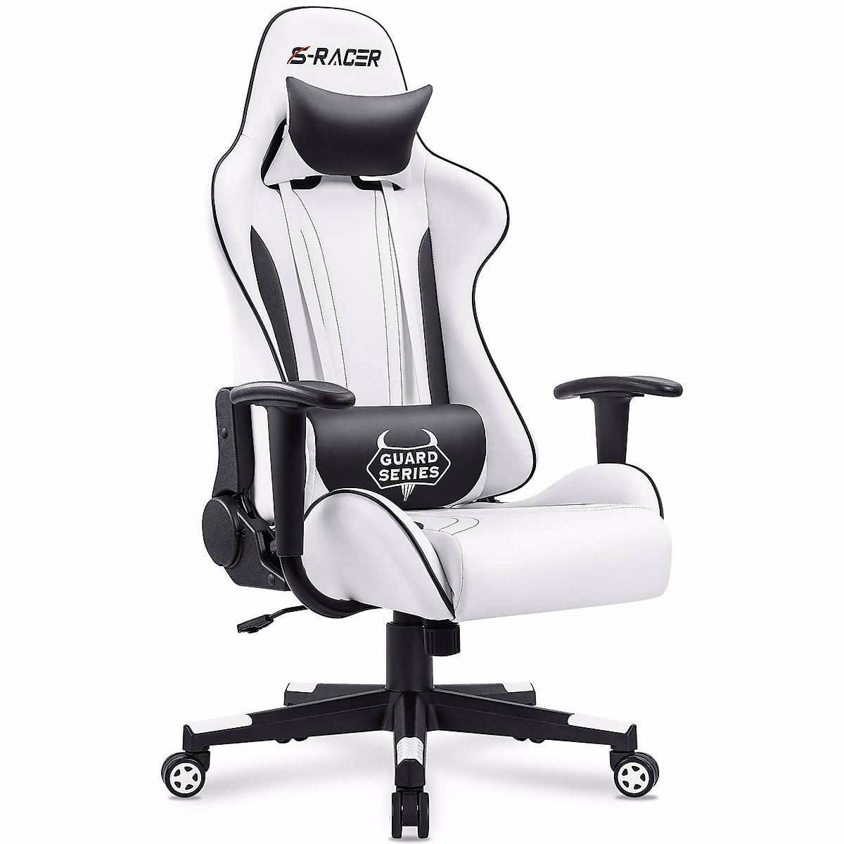 Homall Gaming Chair Office Chair High Back Racing Computer Desk Chair PU Leather Chair Executive and Ergonomic Swivel Chair with Headrest and Lumbar Support (White)