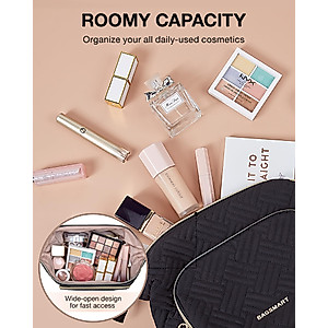 BAGSMART Travel Makeup Bag, Cosmetic Bag Make Up Organizer Case,Large Wide-open Pouch for Women Purse for Toiletries Accessories Brushes Black