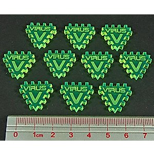 LITKO Net Hacker Tokens | Compatible with Android: Netrunner | Credits | Advance | Brain Damage | Bad Publicity | Tag | Tracking (Fluorescent Green-Virus Tokens)
